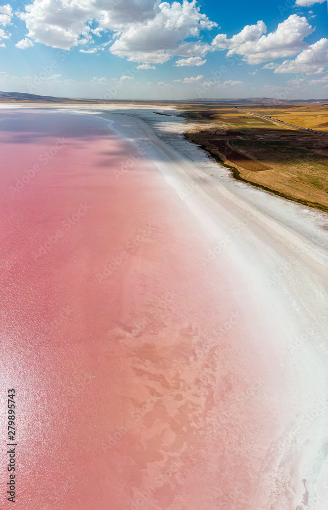 Aerial view of Lake Tuz, Tuz Golu. Salt Lake. Red, pink salt water. It ...