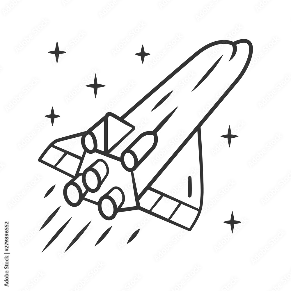 Spaceship linear icon. Flying spacecraft. Aerospace vehicle. Missile ...