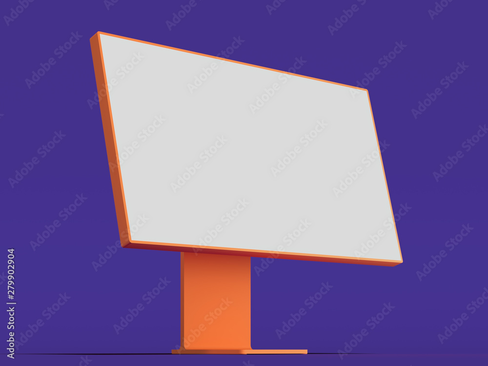 Realistic pc with big white blank monitor, keyboard and computer mouse ...