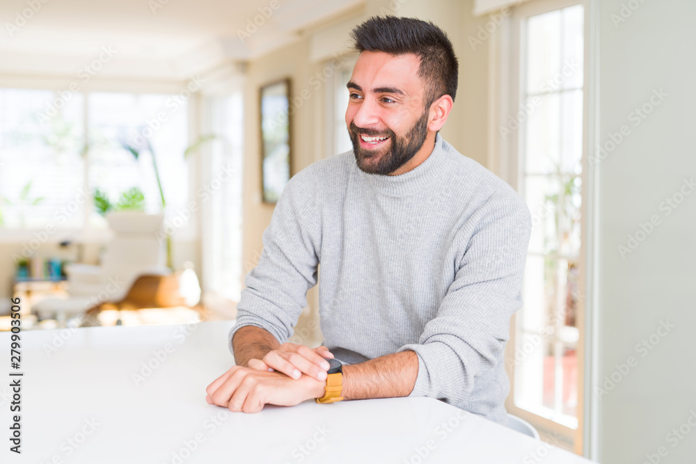 Handsome man smiling cheerful with a big smile on face showing teeth ...