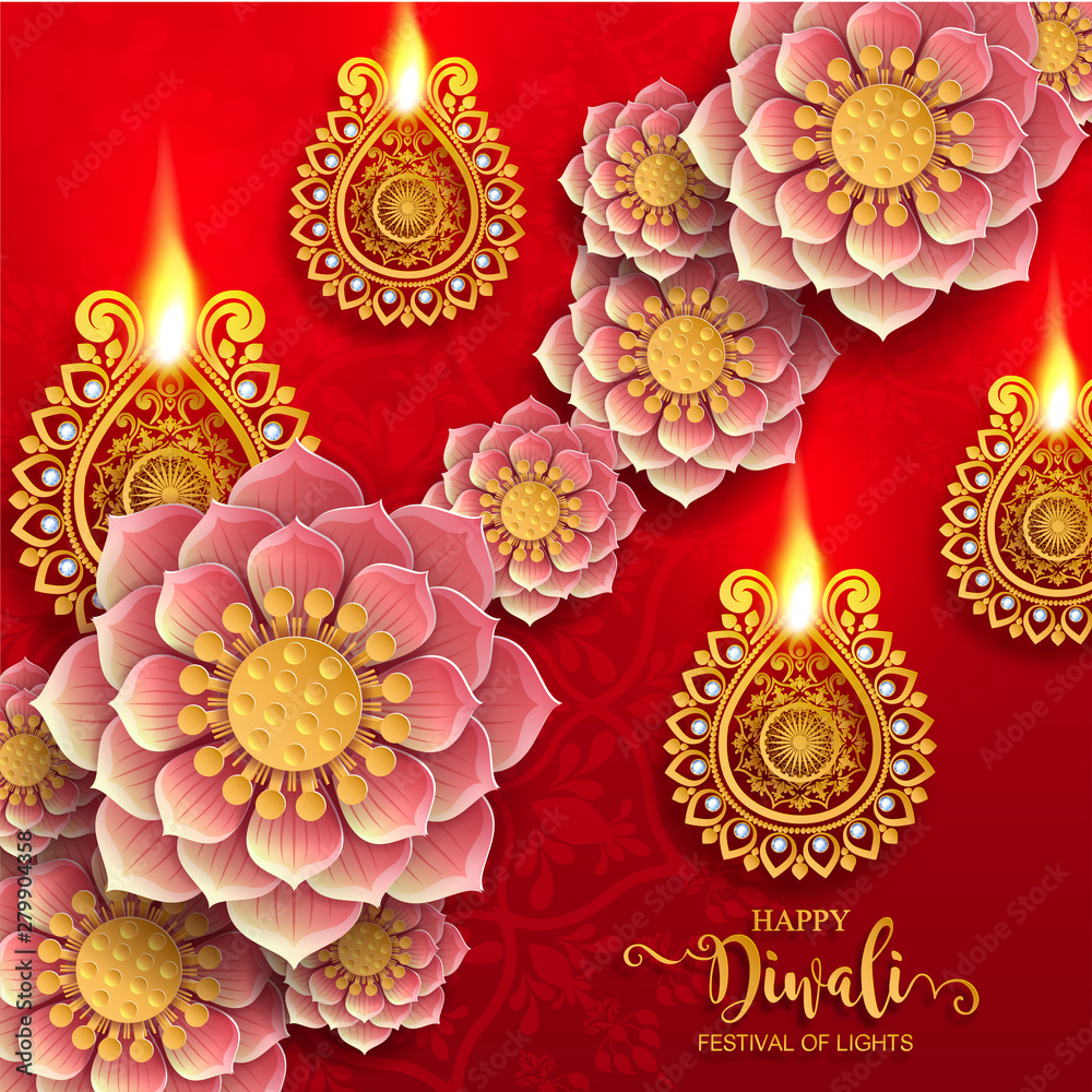 Diwali, Deepavali or Dipavali the festival of lights india with gold ...