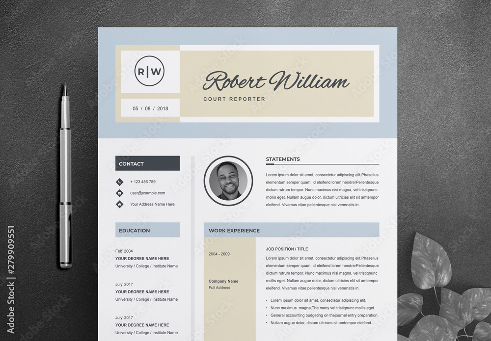 Resume and Cover Letter Layout with Blue Accents Stock Template | Adobe ...