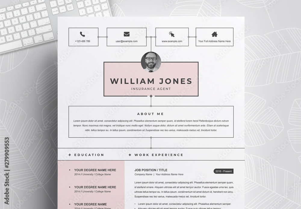 Resume and Cover Letter Layout with Pink Accents Stock Template | Adobe ...