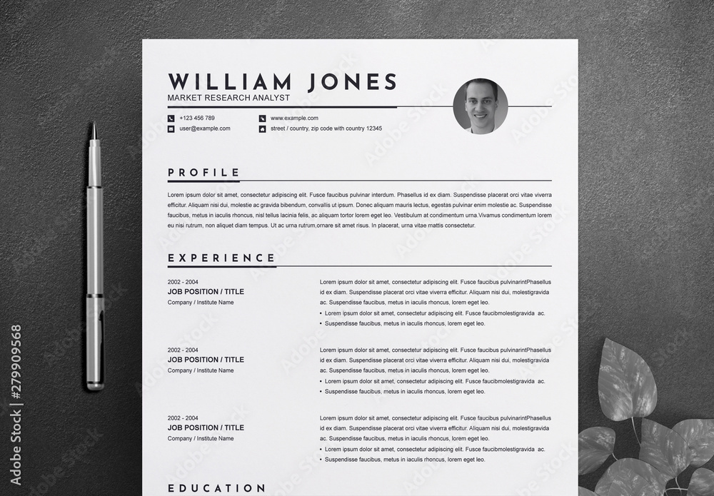 Resume and Cover Letter Layout with Photo Placeholder Stock Template ...