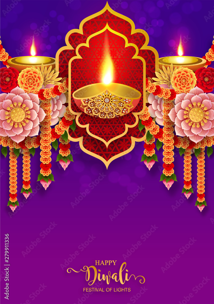 Diwali, Deepavali or Dipavali the festival of lights india with gold ...