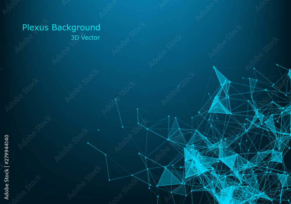 Abstract plexus background with connected lines and dots. Wave flow ...