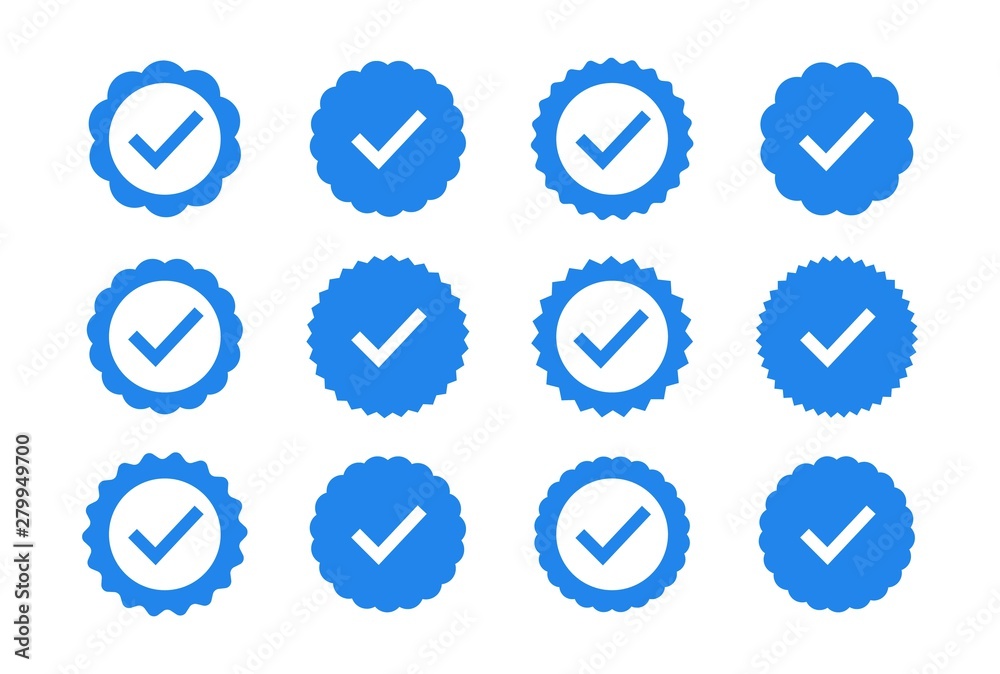 Set of quality icons. Blue flat star shape stickers. Profile ...