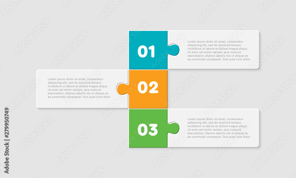 Three pieces puzzle rectangles line info graphic. Stock Vector | Adobe ...
