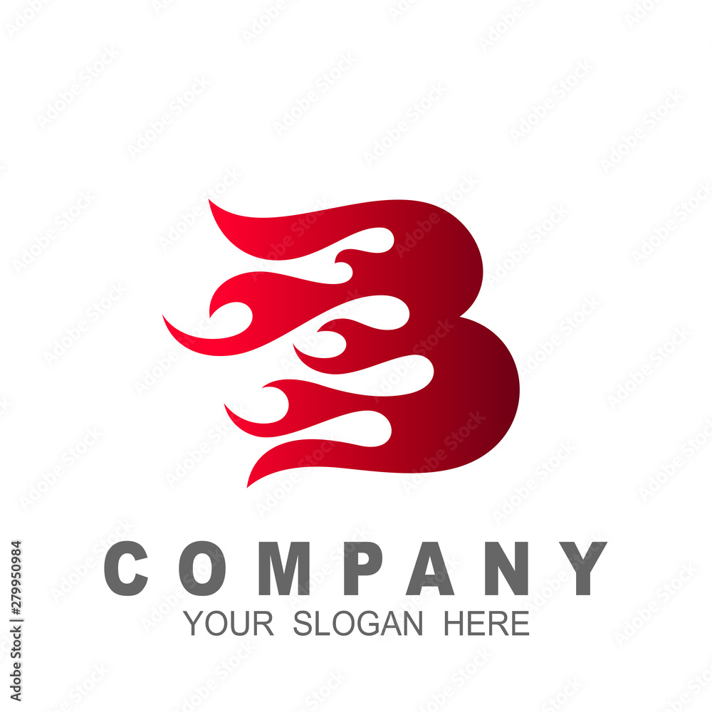 Fire flames logo design vector, logo letter b with fire design template ...