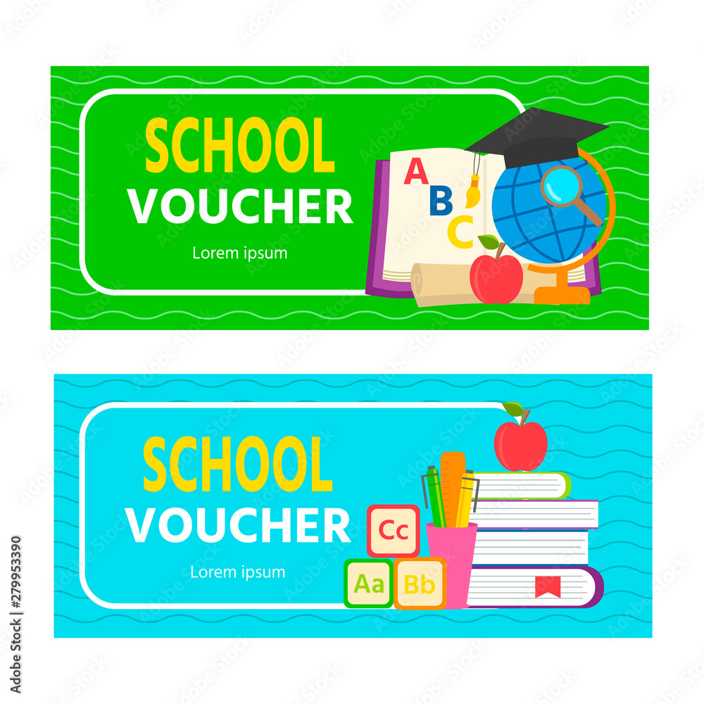 Set of vector discount vouchers with School Supplies. Back to school ...