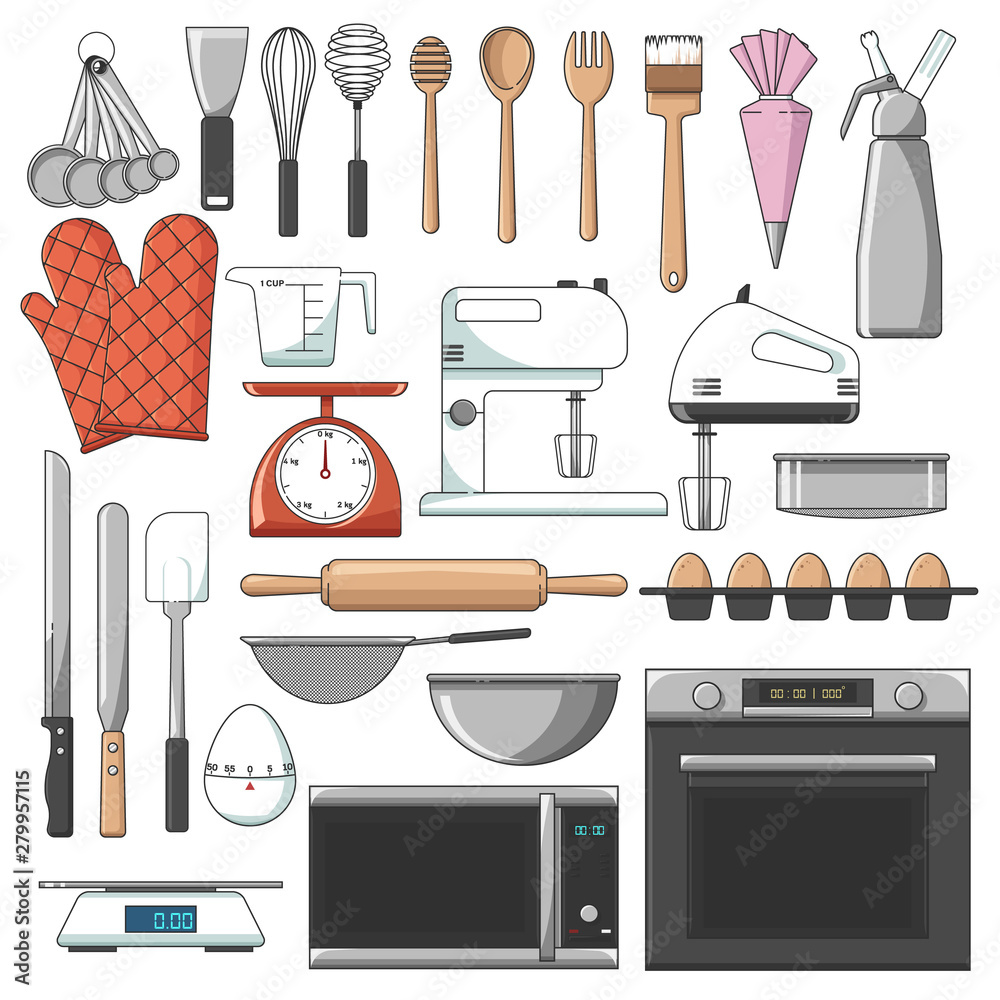 List of major bakery tools Stock Vector | Adobe Stock