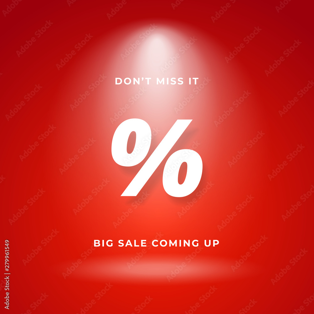 Big sale coming up concept for warning poster background. Red backdrop ...