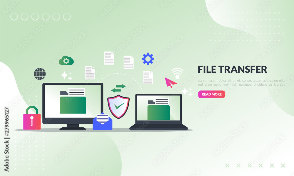 file transfer concept, sharing files between devices with folders on ...