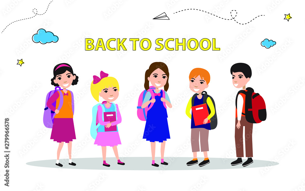 Cartoon kids with backpack going to school. Back to School. Vector ...