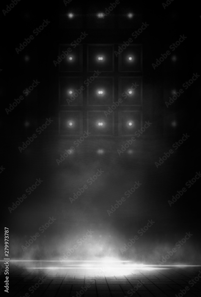 Empty street scene background with abstract spotlights light. Night ...