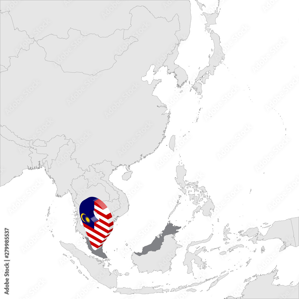 Malaysia Location Map on map Asia. 3d Malaysia flag map marker location ...