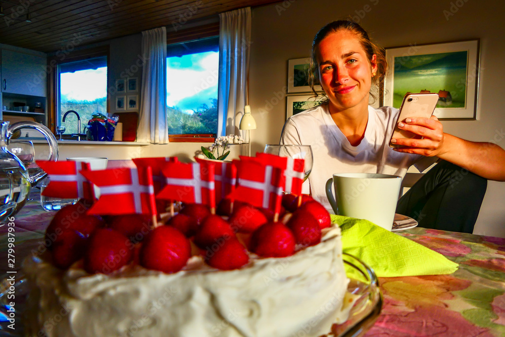 Hirtshals, Denmark A birthday cake with Danish flags. Stock Photo ...