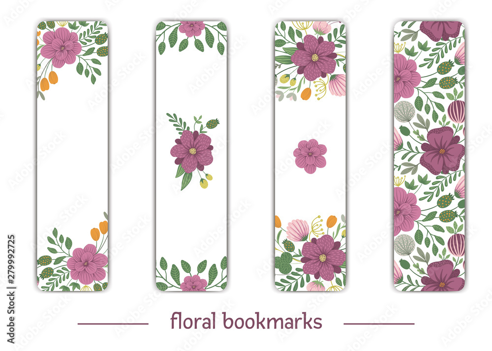 Vector bookmark templates with floral elements. Flat trendy ...