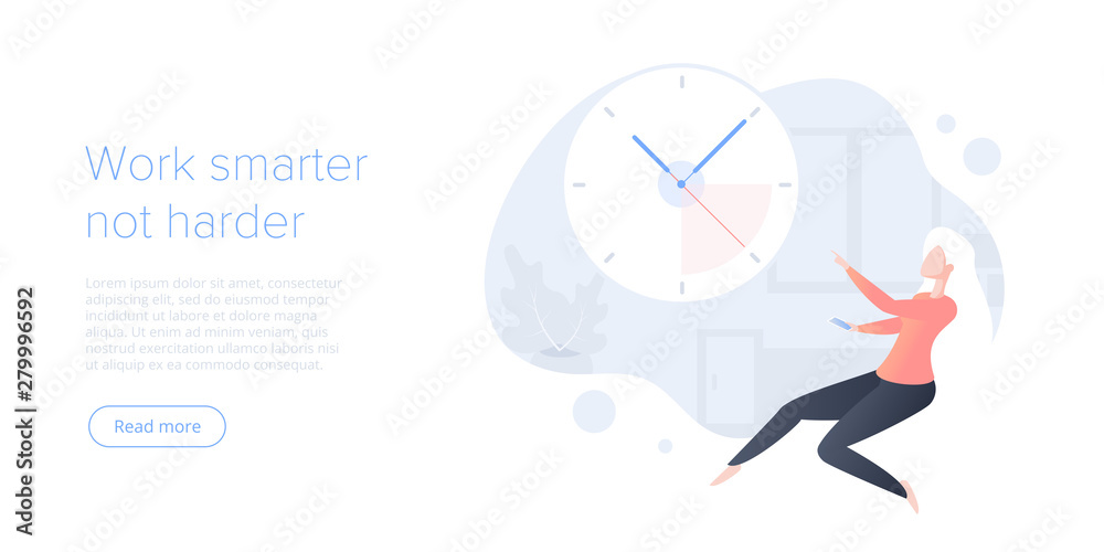 Effective time management flat vector illustration. Young woman ...