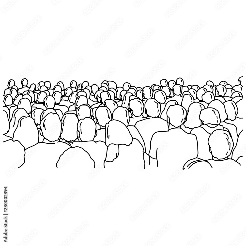 Back view of people watching a performance vector illustration sketch ...