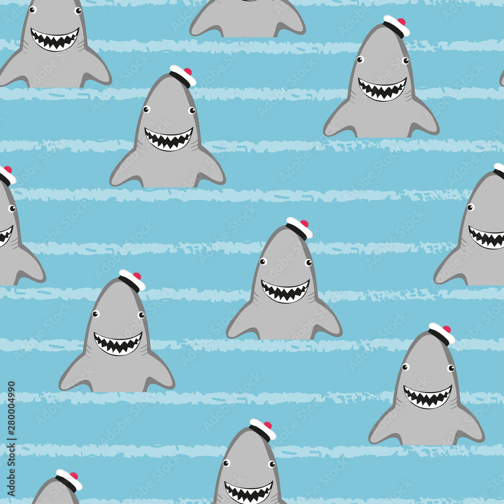 Seamless cartoon shark pattern for kids. Vector illustration. Stock ...