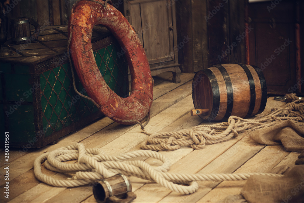 The interior of an old wooden ship. Treasure Chest, Vintage Map, Old ...