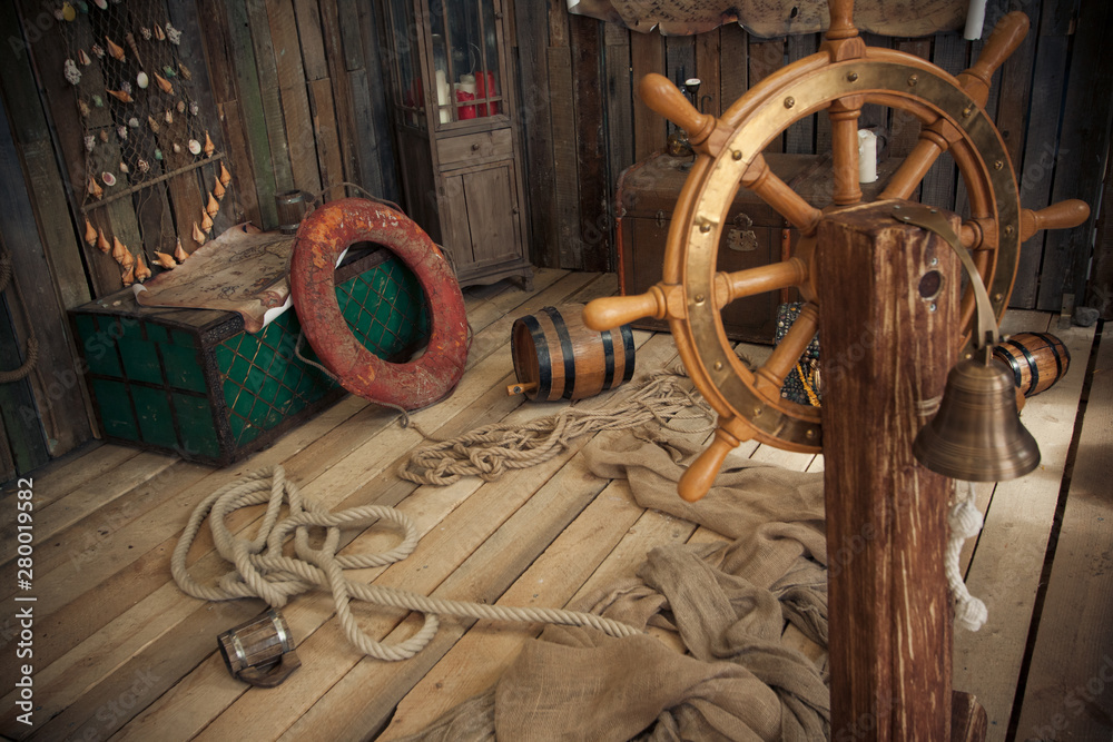 The interior of an old wooden ship. Treasure Chest, Vintage Map, Old ...