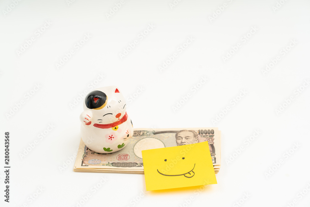 Smile face post it stick on 10000 yen banknote Stock Photo | Adobe Stock