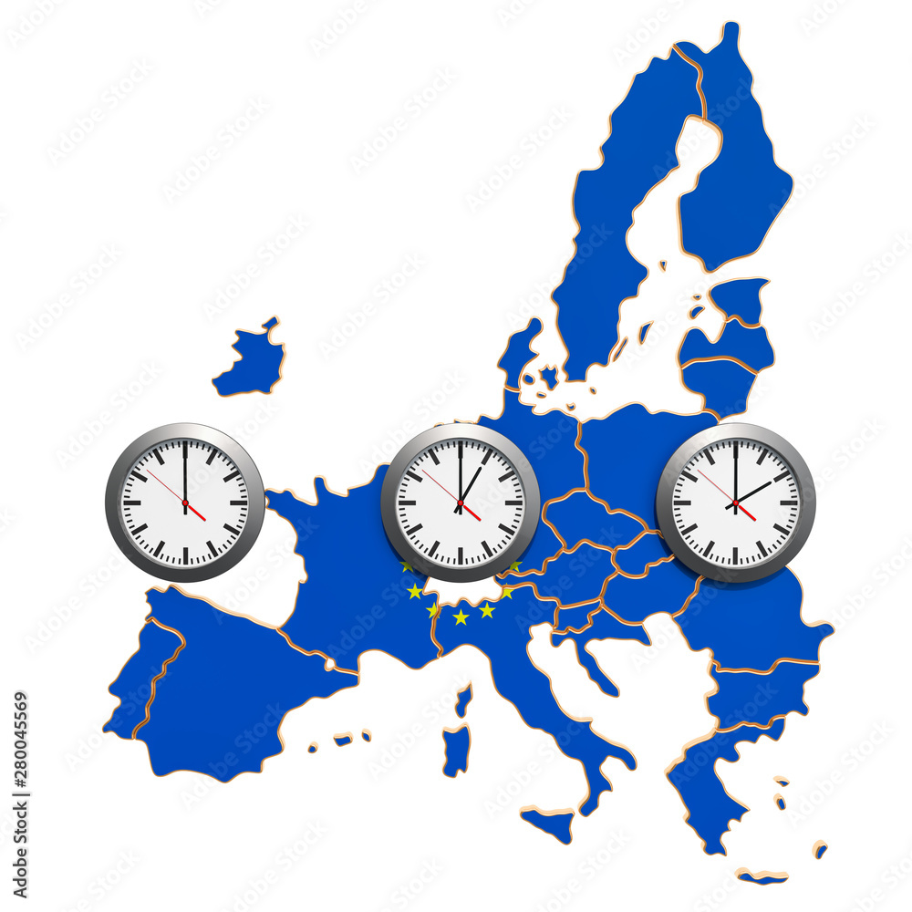 Time Zones in the European Union concept. 3D rendering Stock ...