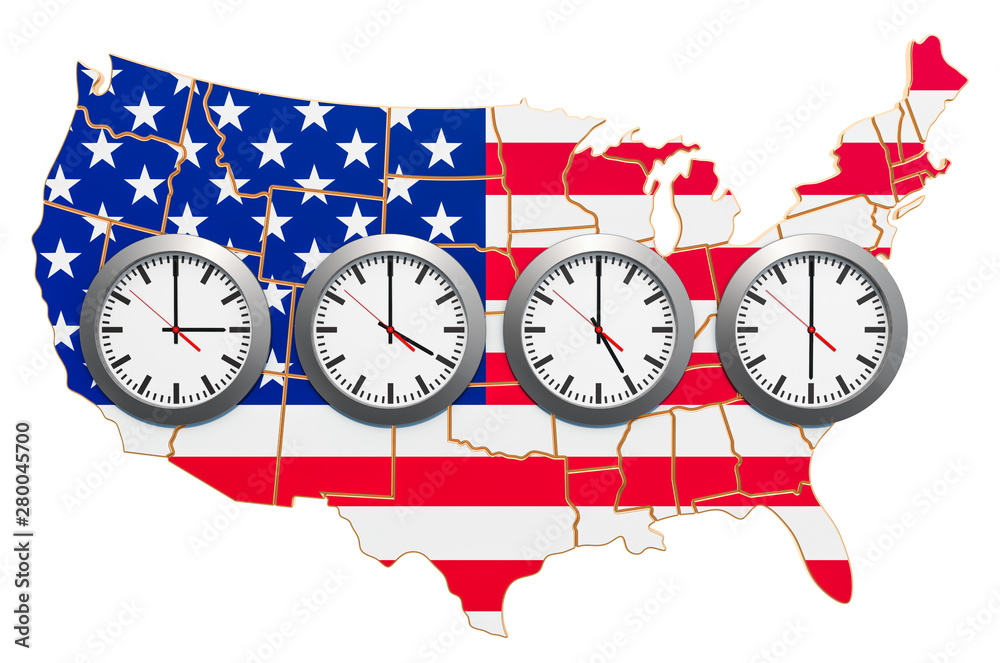 Time Zones in the United States concept. 3D rendering Stock ...