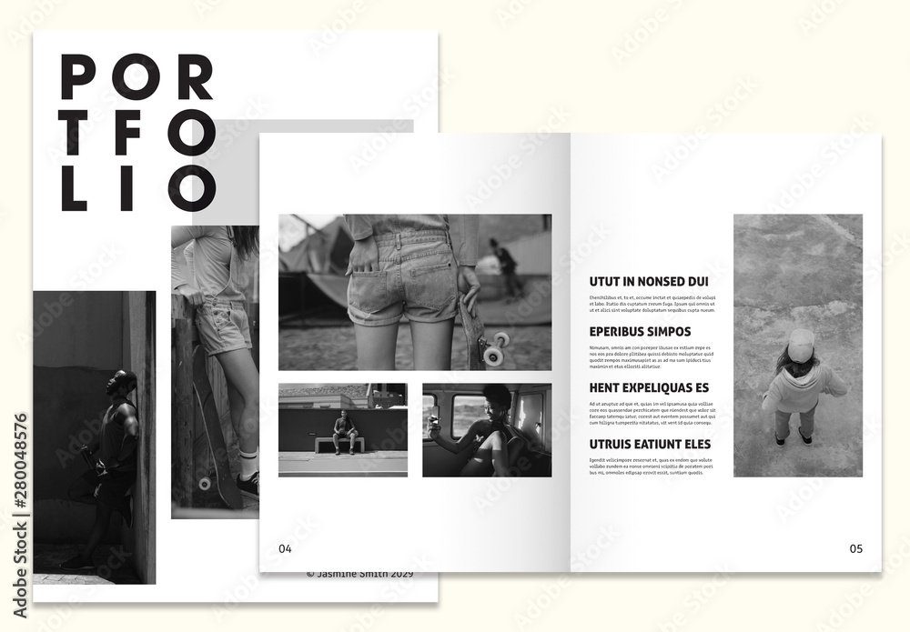 Black and White Portfolio Layout Stock Template | Adobe Stock