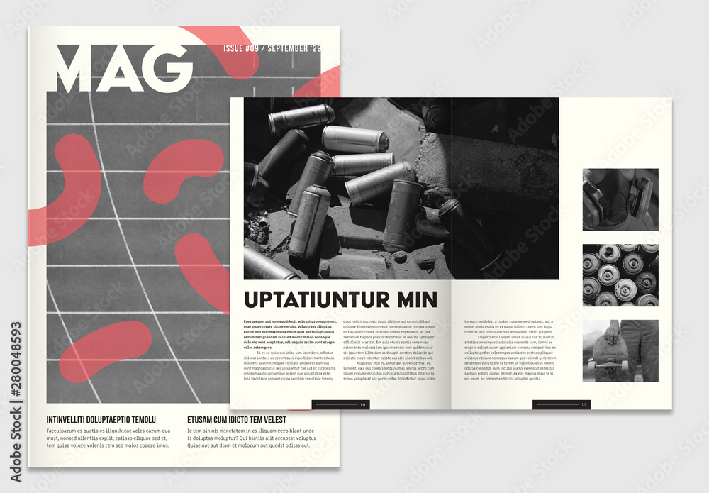 Magazine Layout with Pink Accents Stock Template | Adobe Stock