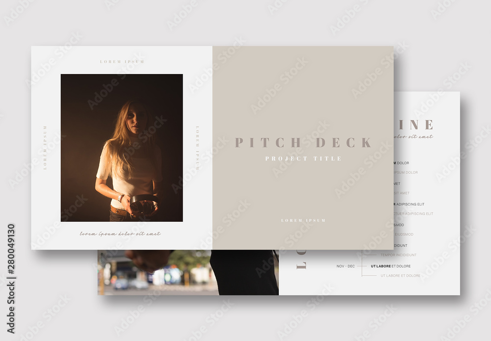 Pitch Deck Layout with Neutral Colors Stock Template | Adobe Stock