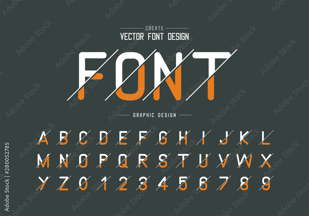Sliced font and alphabet vector, Typeface letter and number design ...