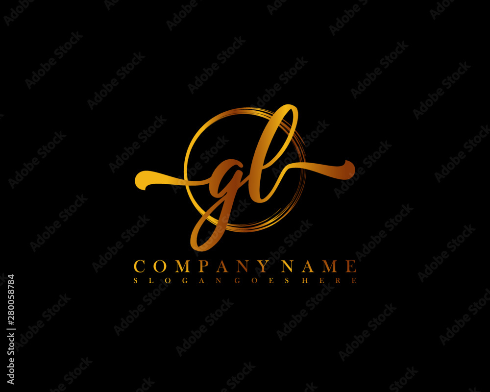 GL Initial handwriting logo with circle hand drawn template vector ...