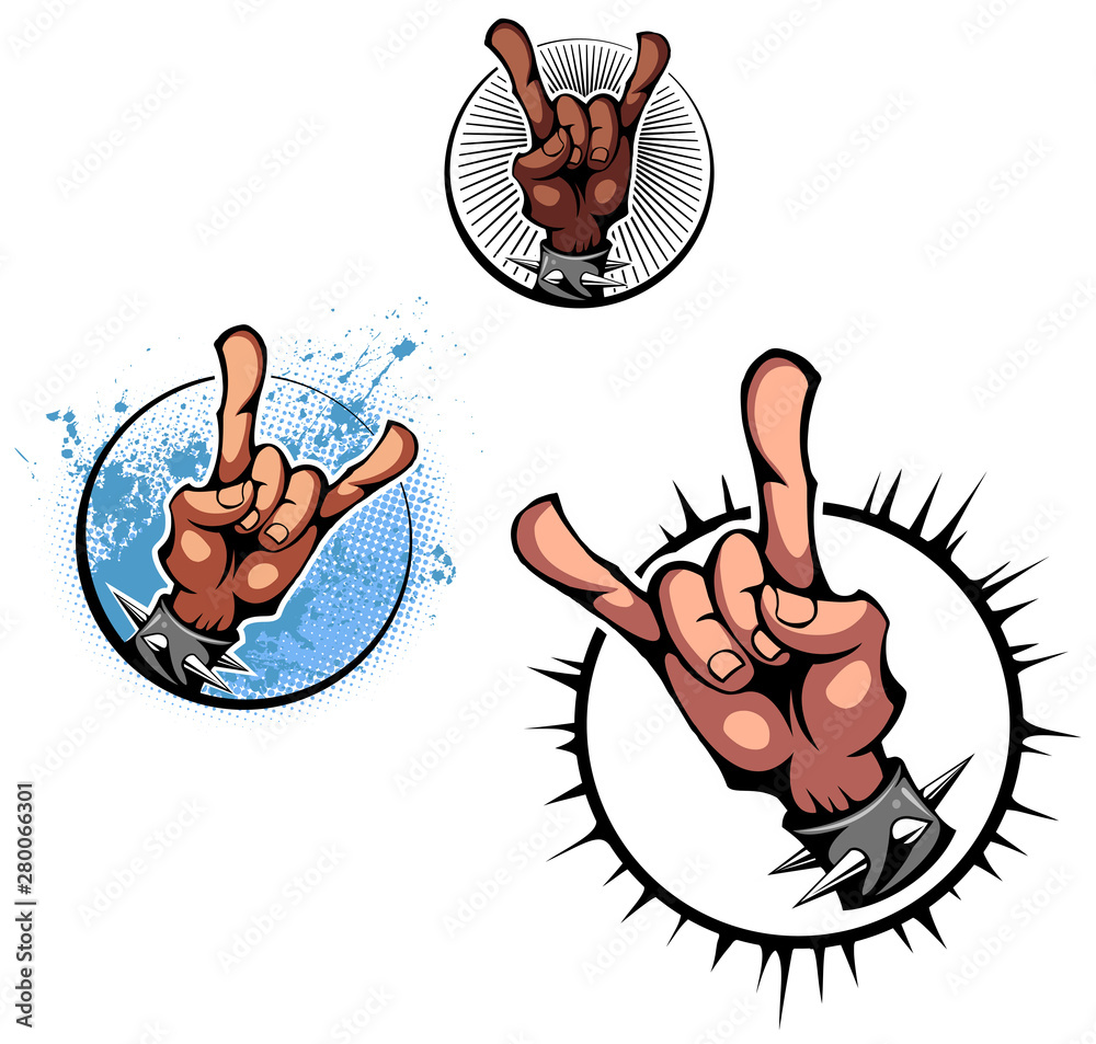 Set of Rock On Hand signs, heavy metal sign of the horns, vector image ...