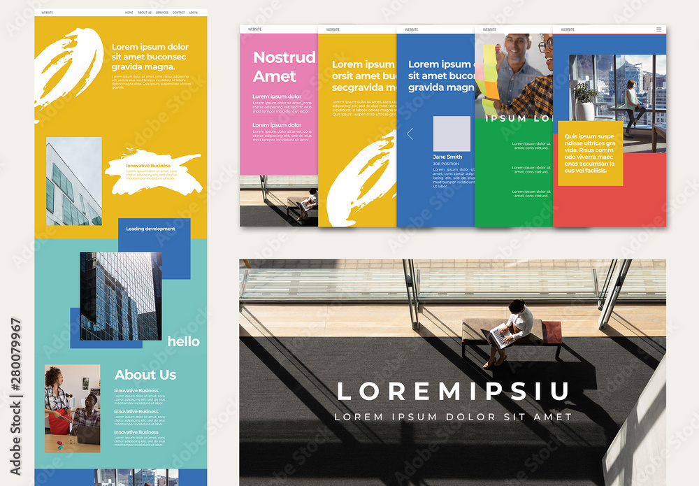Colorful Matching Web and Mobile Page Layout Set Stock Template | Adobe ...