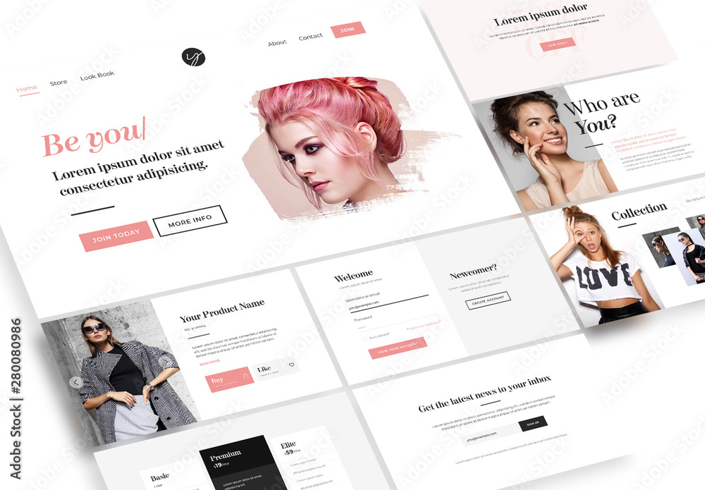 Website Layout with Pink Accents Stock Template | Adobe Stock