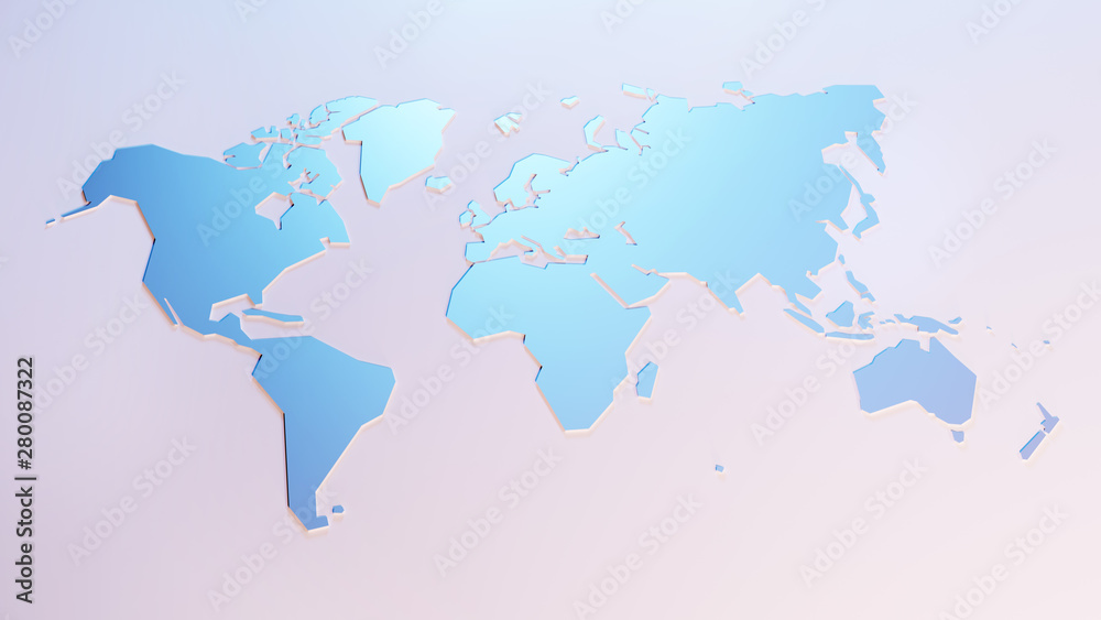 simplified map of the world, stylized 3d render illustration Stock ...