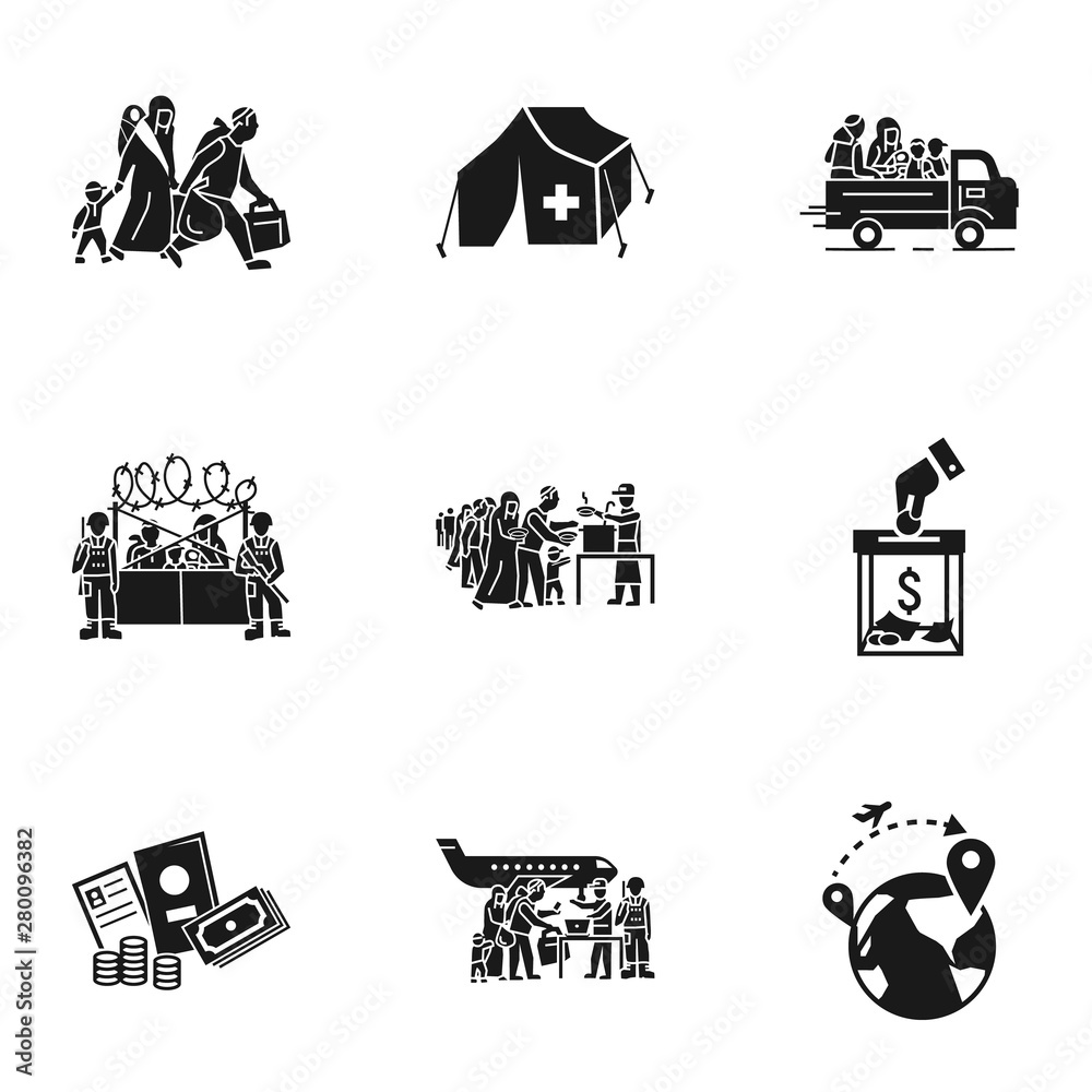 Refugees people icon set. Simple set of 9 refugees people vector icons ...