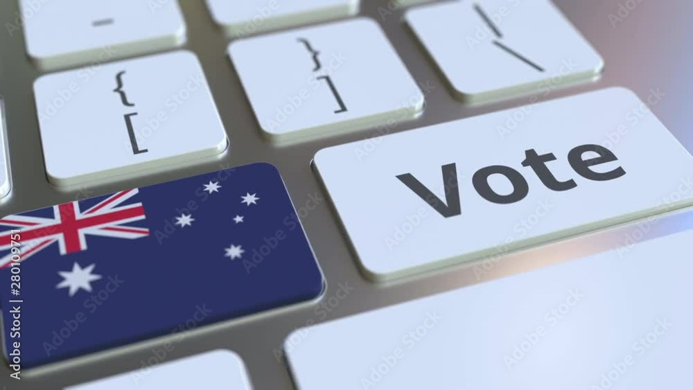 VOTE text and flag of Australia on the buttons on the computer keyboard ...