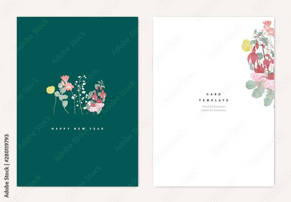 Minimalist botanical new year greeting card template design, creeping ...