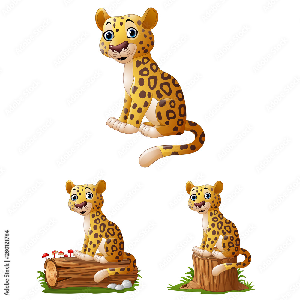 Cartoon leopard sitting collections set Stock Vector | Adobe Stock