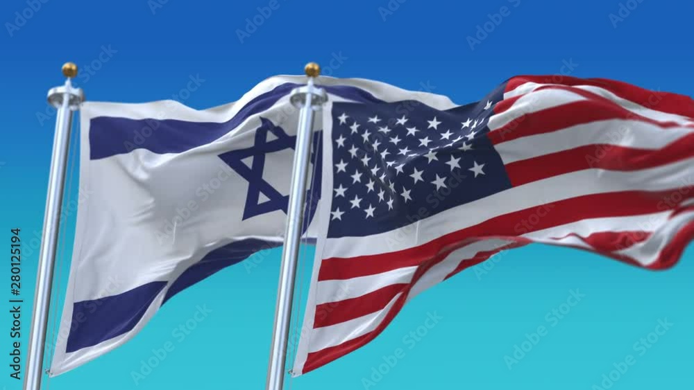 4k Seamless United States of America And Israel Flags with blue sky ...