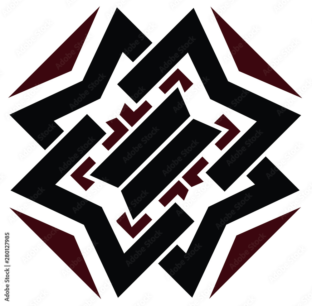 Abstract red and black 8 pointed star vector stylized graphic and ...