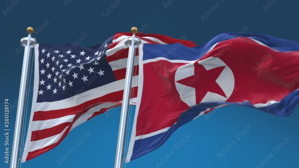 4k Seamless United States of America And North Korea Flags with blue ...