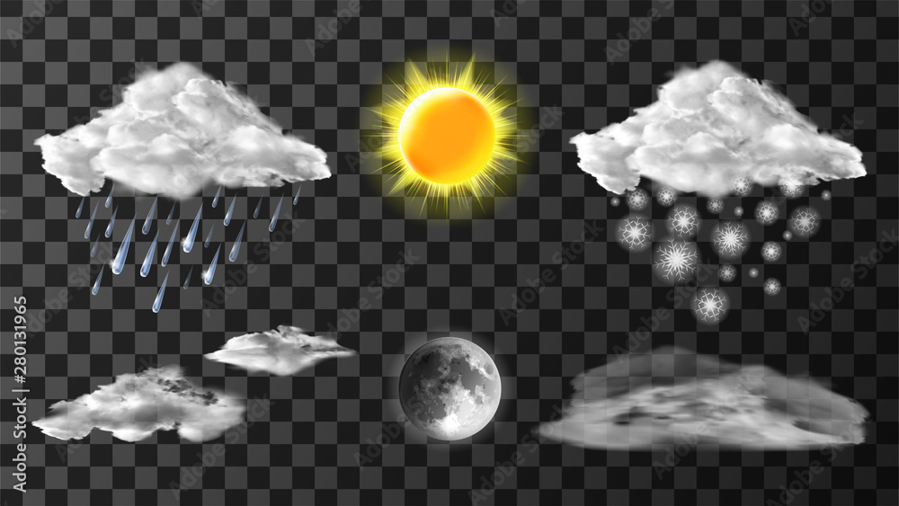 Vecteur Stock Weather meteo icons realistic set vector illustration ...