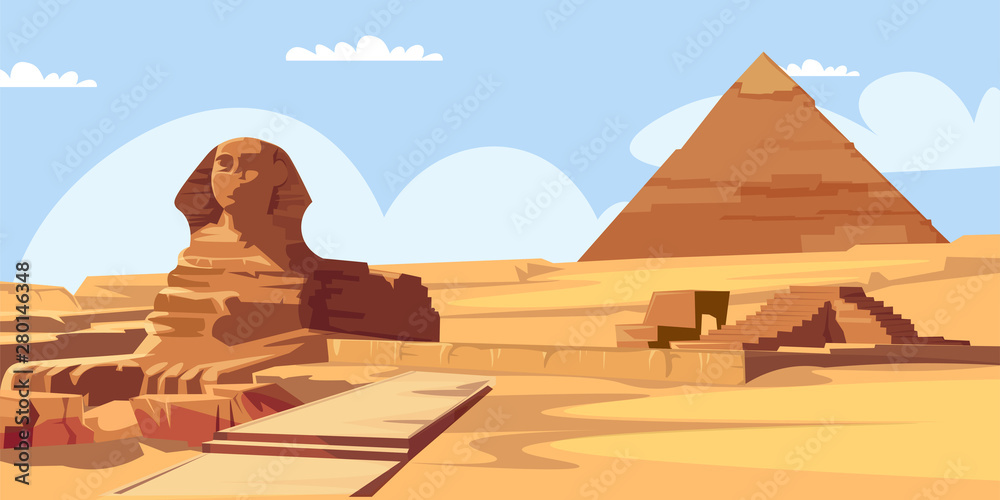 Sphinx and pyramid flat vector illustration Stock Vector | Adobe Stock