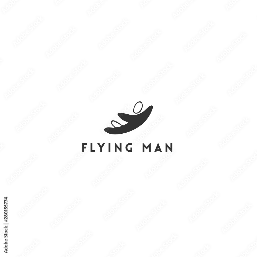 Hand drawn vector icon of a flying man. Sky sports logo template ...