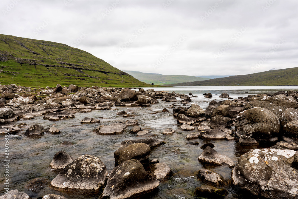 Leitisvatn lake in its narrowest part before flows into Bosdalafossur ...